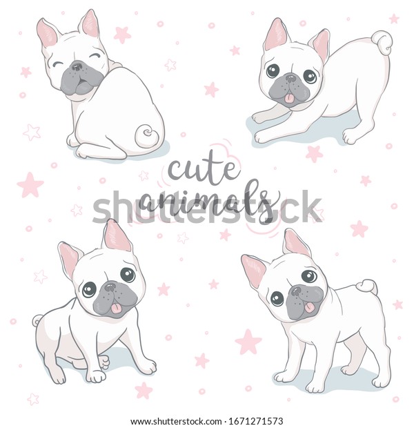 Vector Illustrations Set Cute Little White Stock Vector (Royalty Free ...