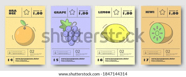 Vector illustrations. Set of posters or price tags for fruits. Orange ...