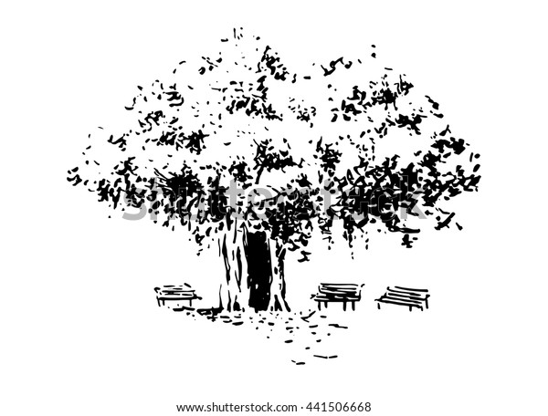 Vector Illustrationtree Benches Sketch Hand Drawing Stock Vector ...