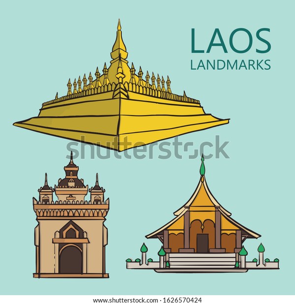 Vector Illustrator Artwork Laos Landmarks Several Stock Vector (Royalty ...