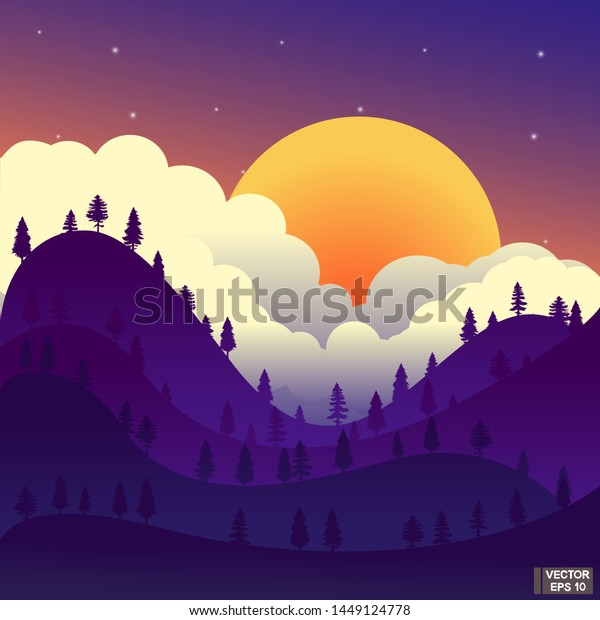 Vector Image Blue Purple Landscape Sun Stock Vector (Royalty Free ...