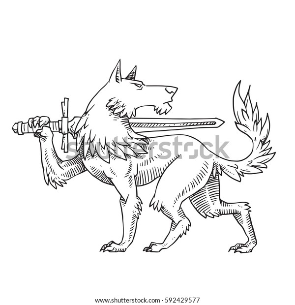 Vector Image Heraldic Wolf Standing Sword Stock Vector (Royalty Free ...