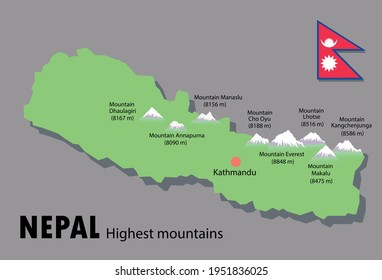 Vector Image Map Highest Mountains Nepal Stock Vector (Royalty Free ...