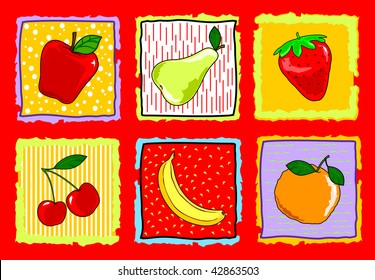 Vector Image Six Fruits Colored Backgrounds Stock Vector (Royalty Free ...