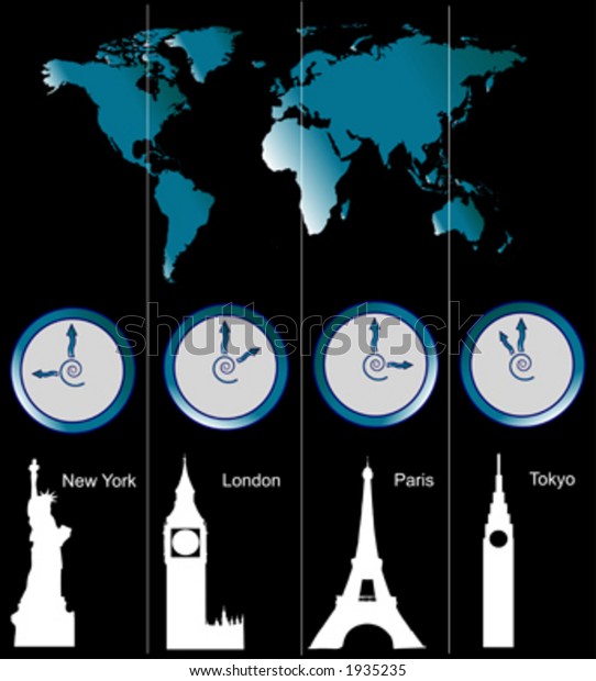 Vector Image World Map Clocks Showing Stock Vector (Royalty Free ...