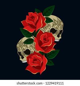 Vector Images Skulls Red Roses On Stock Vector (Royalty Free ...
