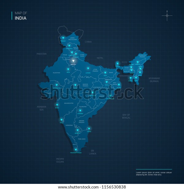 Vector India Map Illustration Blue Neon Stock Vector (Royalty Free ...