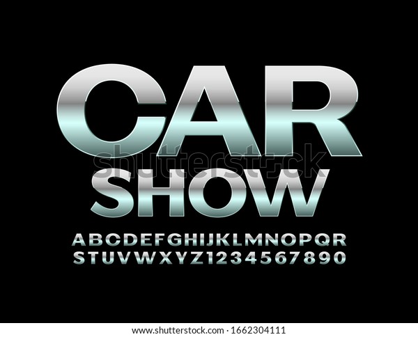 Vector industrial logo Car Show with metallic Font. Bright Silver ...