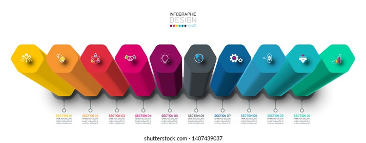 Vector Infographic Label Design Hexagon Columns Stock Vector (Royalty ...
