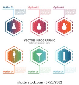 Vektor Stok Vector Infographic Template Laboratory Glassware Icons ...