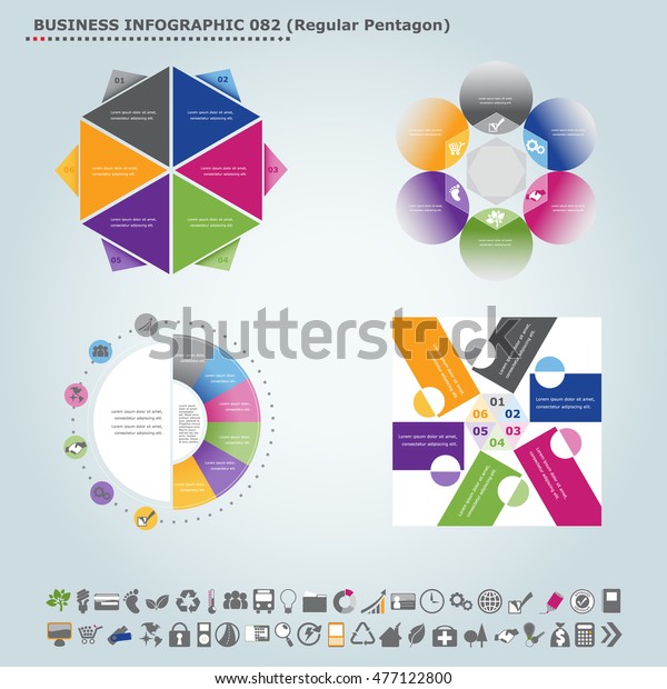 Vector Infographic Template Regular Pentagon Infographic 스톡 벡터(로열티 프리 ...