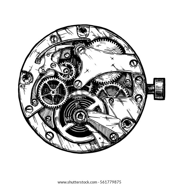 Vector Ink Hand Drawn Illustration Clockwork Stock Vector (Royalty Free ...