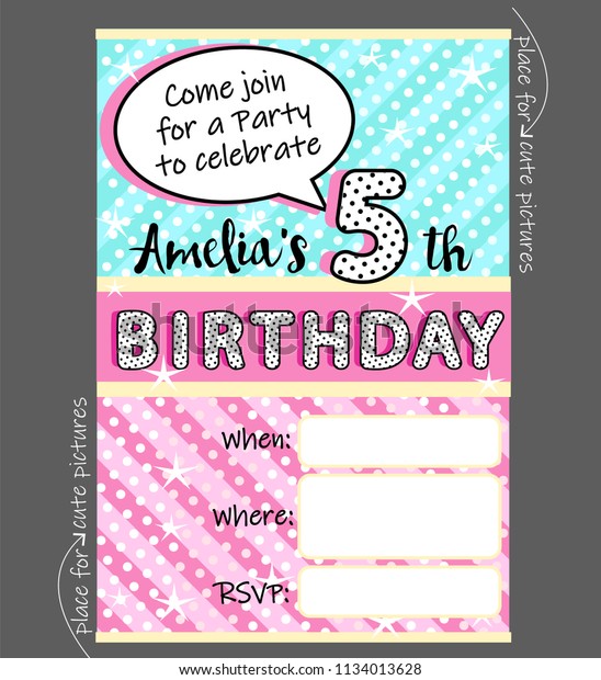 Vector Invitation Template Girly Party Cute Stock Vector (Royalty Free ...