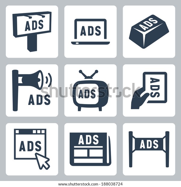 Conjunto de iconos de publicidad aislados de vectores