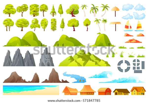 Vector Isolated Cartoon Landscape Set Sample Stock Vector (Royalty Free ...