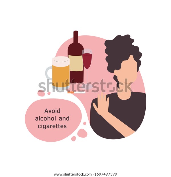 Vector isolated illustration of a woman avoiding alcohol and cigarettes ...