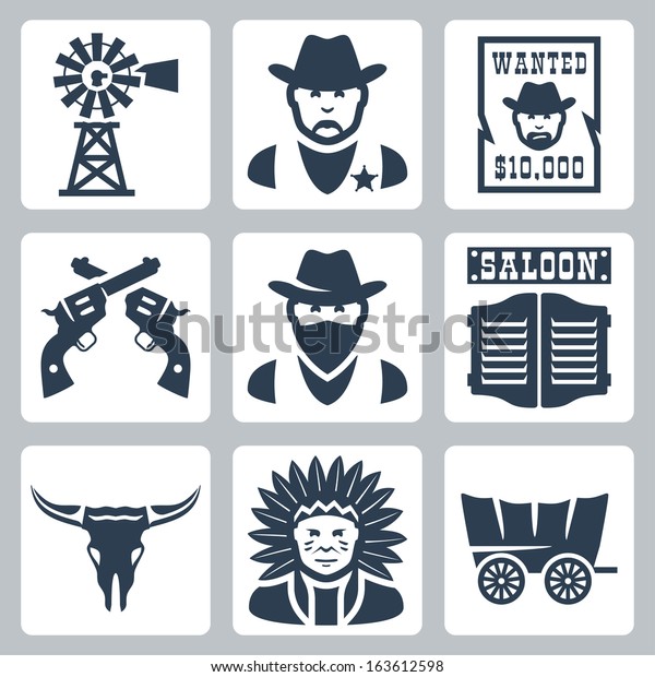 Vector Isolated Western Icons Set Windmill Stock Vector (Royalty Free ...