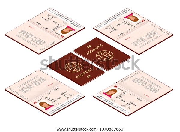Vector Isometric Blank Open Passport Template Stock Vector (Royalty ...
