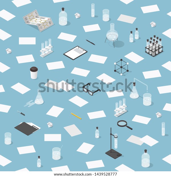 Vector Isometric Chemical Laboratory Seamless Pattern Stock Vector ...