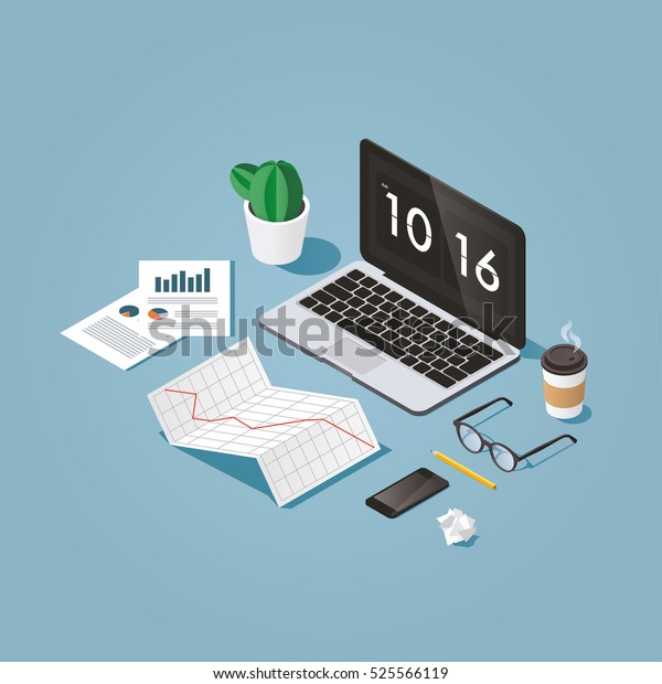 Vector Isometric Concept Illustration Office Work Stock Vector (Royalty ...