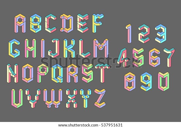 Alfabeto y números cúbicos isométricos vectoriales.: vector de stock ...