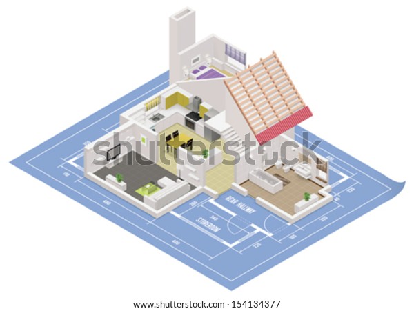 Vector Isometric House Cutaway Icon Building Stock Vector (Royalty Free ...