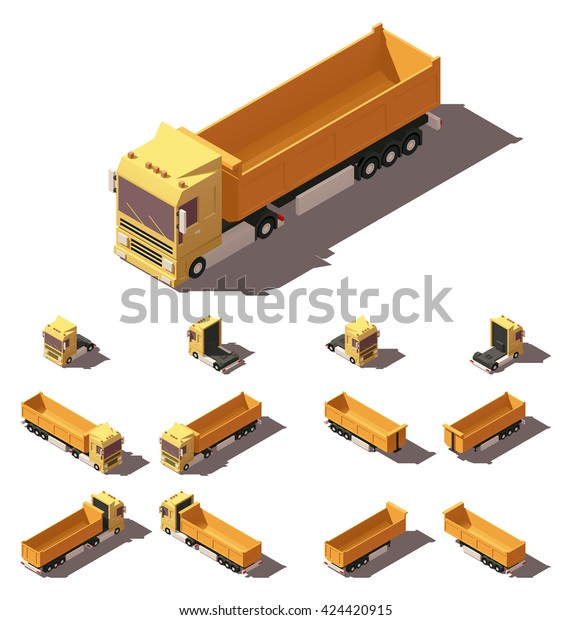 Vector Isometric icon representing truck or tractor with tipper semi ...
