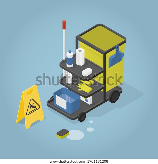 Vector Isometric Illustration Cleaning Cart Cleaning Stock Vector ...