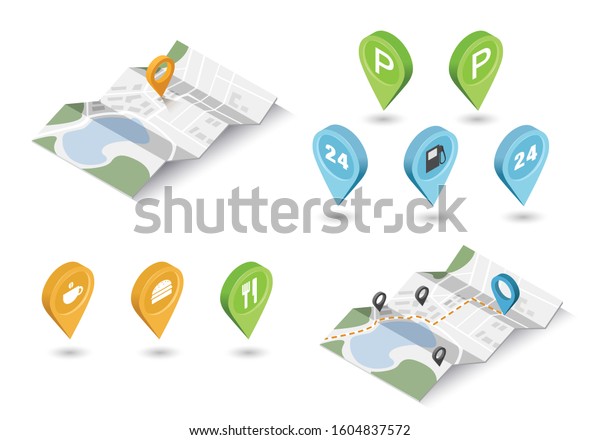 Vector Isometric Illustration Map Geo Tag Stock Vector (Royalty Free ...