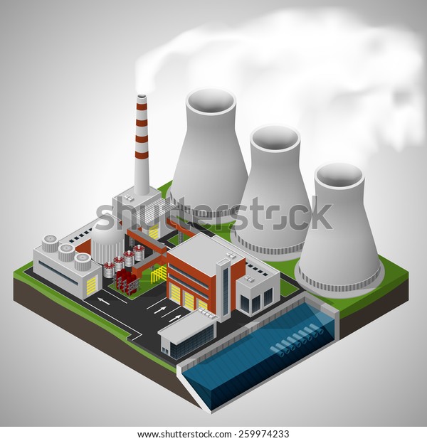Vector Isometric Illustration Nuclear Power Plant Stock Vector (Royalty ...