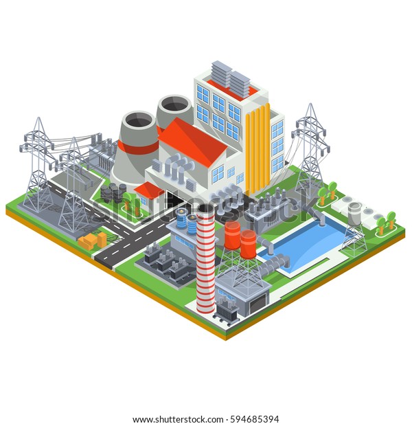 Vector Isometric Illustration Nuclear Power Plant: เวกเตอร์สต็อก (ปลอด ...