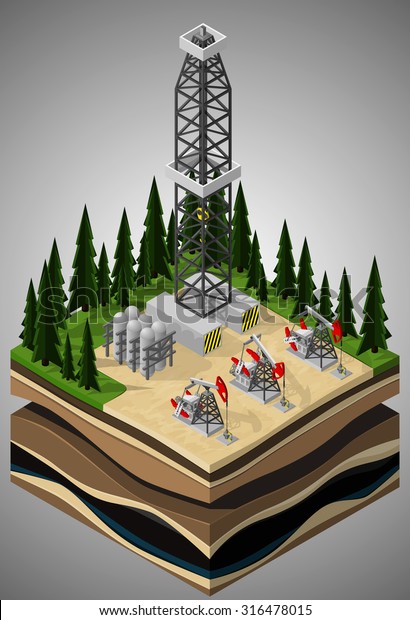 Vector Isometric Illustration Oil Drilling Rig Stock Vector (Royalty ...