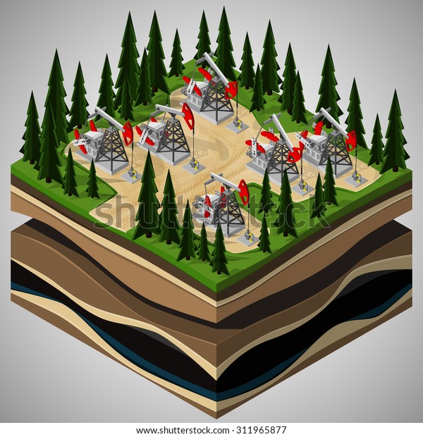 Vector Isometric Illustration Oil Pumping Units Stock Vector (Royalty ...
