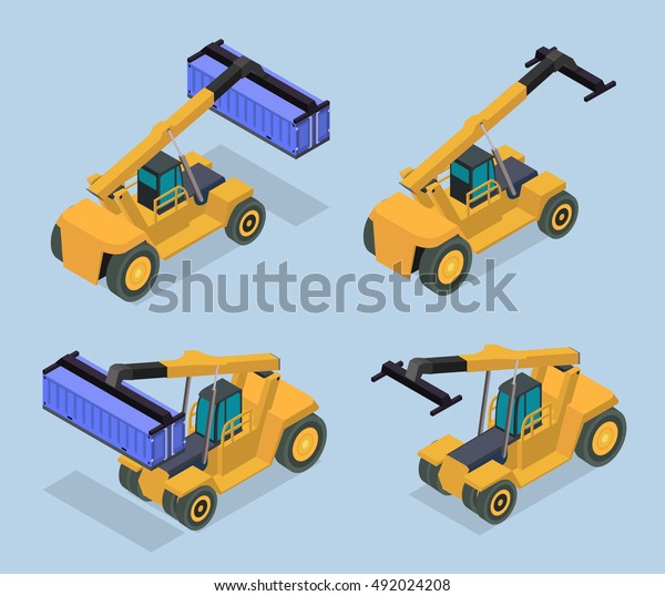 Vector Isometric Illustration Reach Stacker Front: vector de stock ...