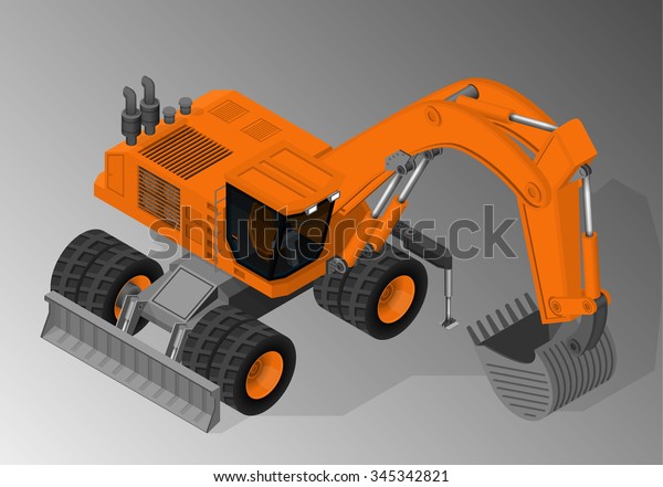 Vector Isometric Illustration Wheel Excavator Equipment Stock Vector ...
