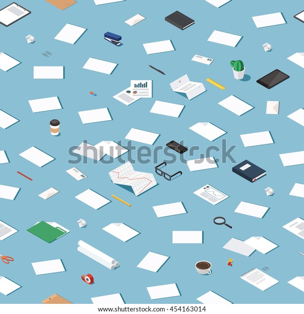 Vector Isometric Office Stationery Seamless Pattern Stock Vector ...