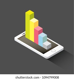 Vector Isometric Smartphone Graph Charts On Stock Vector (Royalty Free) 1094799008