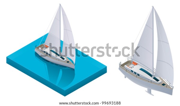 Vector Isometric Yacht Boat On Water Stock Vector (Royalty Free ...