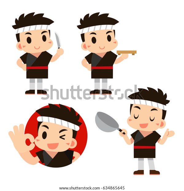 Vector Japanese Chef Character Different Actions 库存矢量图（免版税）634865645 ...
