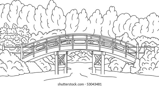 Vector Japanese Garden Bridge Over Water Stock Vector (Royalty Free ...