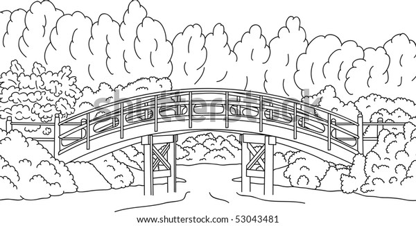 Vector Japanese Garden Bridge Over Water Stock Vector (Royalty Free ...
