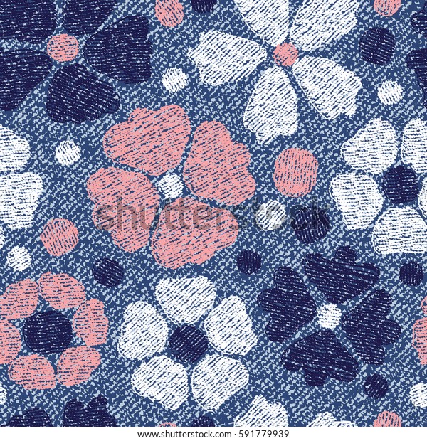 Vector Jeans Background Embroidered Flowers Denim Stock Vector (Royalty ...