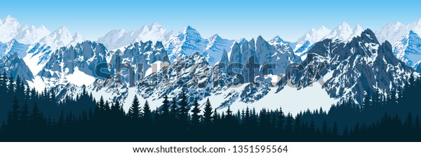 Vector Karakoram Himalayan Mountains Forest Panorama Stock Vector ...