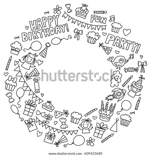 Vector Kids Party Coloring Page Children: vector de stock (libre de ...