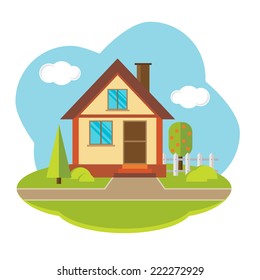 Vector Landscape Beautiful House Stock Vector (Royalty Free) 222272929 ...