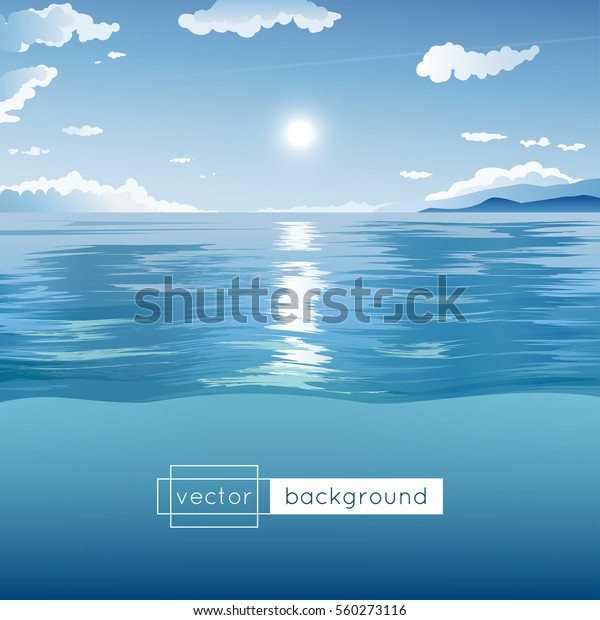 Vector Landscape Sea Blue Sky Sun Stock Vector (Royalty Free) 560273116 ...