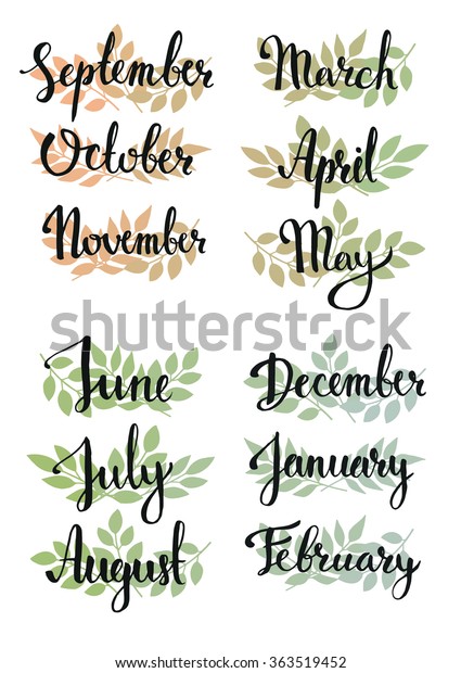 Vector Lettering Handwritten Months Calligraphy Words Stock Vector ...