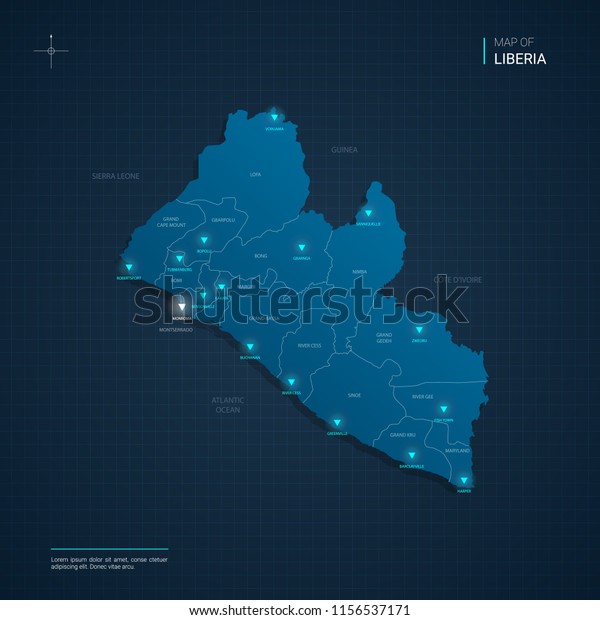 Vector Liberia Map Illustration Blue Neon Stock Vector (Royalty Free ...