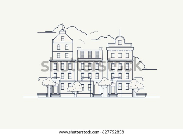 Vector Line Art City Landscape Stock Vector (Royalty Free) 627752858