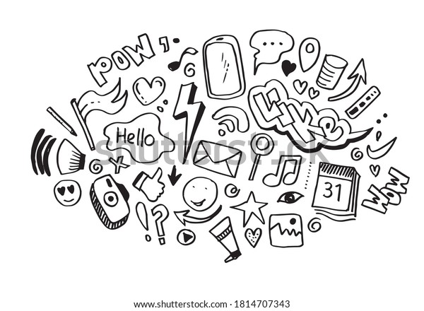 Vector Line Art Doodle Cartoon Set Stock Vector (Royalty Free ...